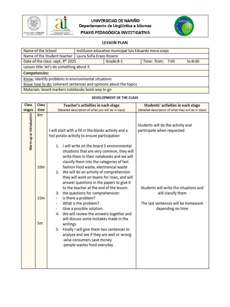 Lesson Plan Format - 7-2 Clase 3 | PDF | Lesson Plan