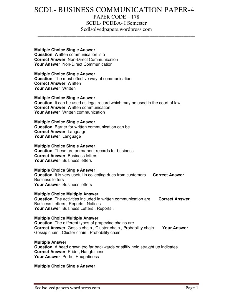 SCDL Business Communication Paper-4 | PDF | Multiple Choice | Communication
