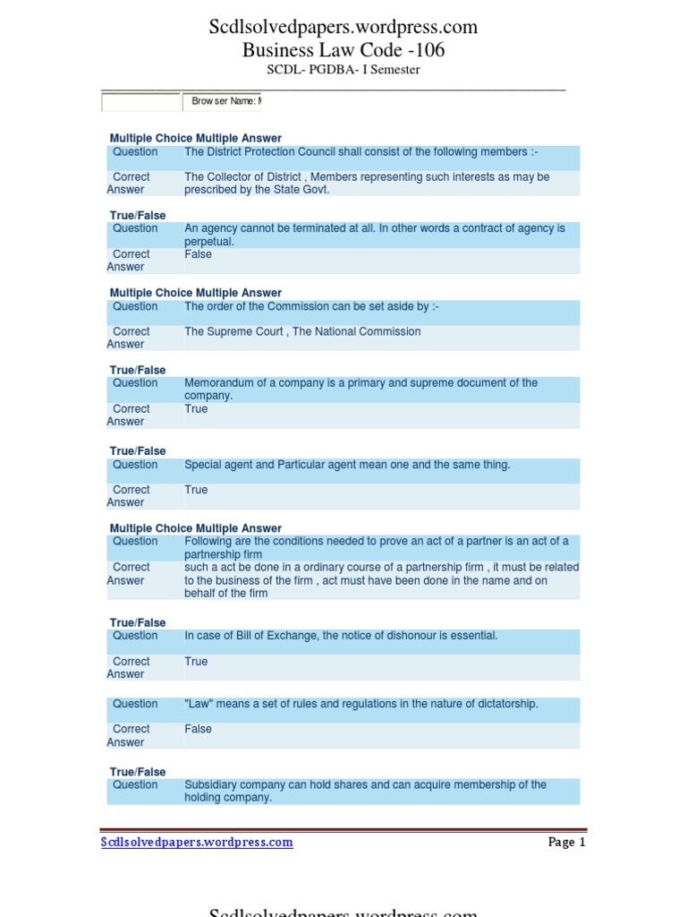 SCDL Business Law Paper - 4 | PDF | Partnership | Law Of Agency