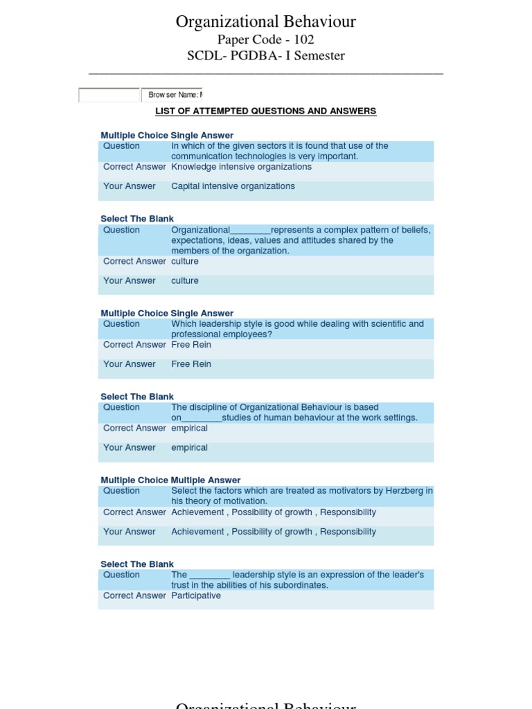 SCDL Organizational Behaviour Paper - 2 | PDF | Organizational Behavior | Motivation