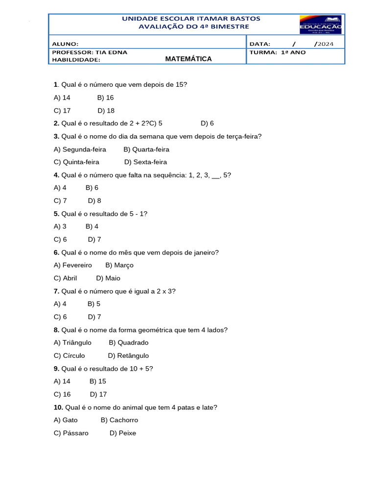 TIA EDNA - MATEMÁTICA 2° ANO | PDF