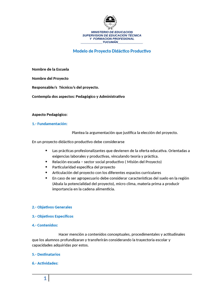 02 Modelo de Proyecto Didáctico Productivo | PDF | Plan de estudios ...