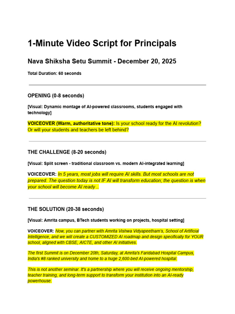 1-Minute Video Script - Principals - Dec 15 | PDF