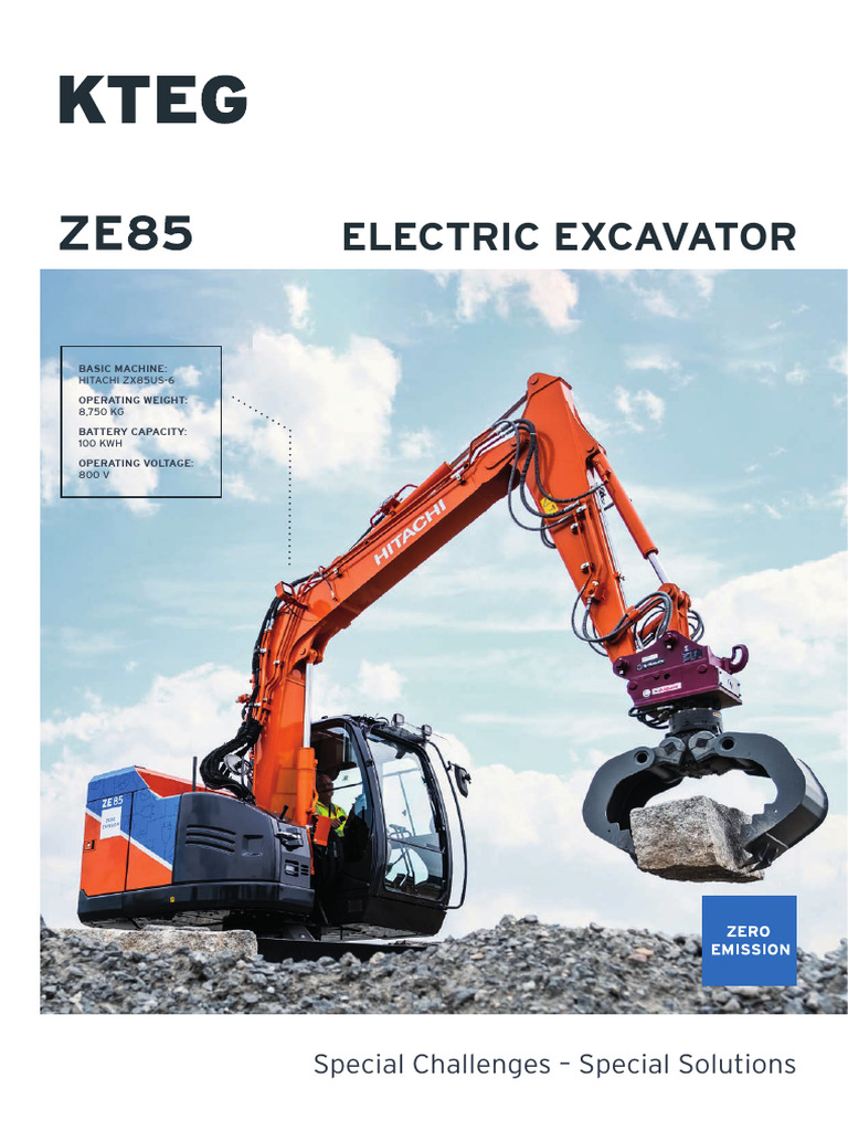 Hitachi ZE85: Electric Excavator Overview | PDF | Battery Charger | Engines