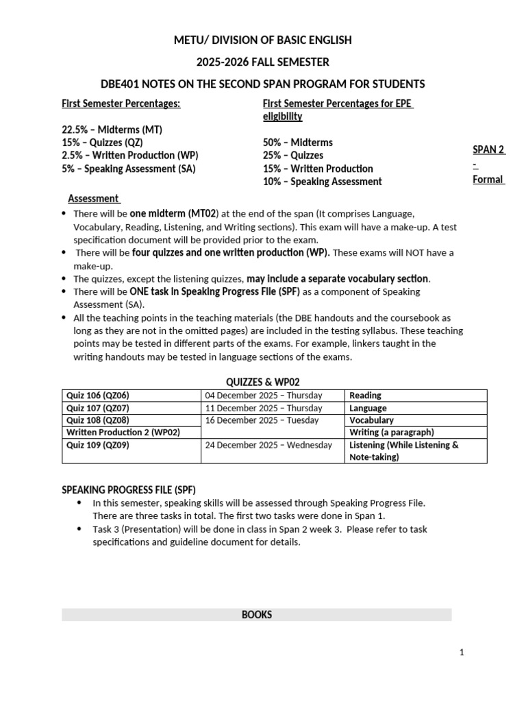 25-26 Notes on the Program SS 401 Span 2 OdtüClass (1) | PDF | Vocabulary