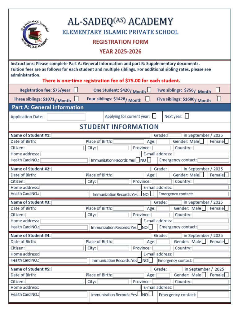 1-Student Registration Form 2025-2026 | PDF | Father | Behavioural Sciences