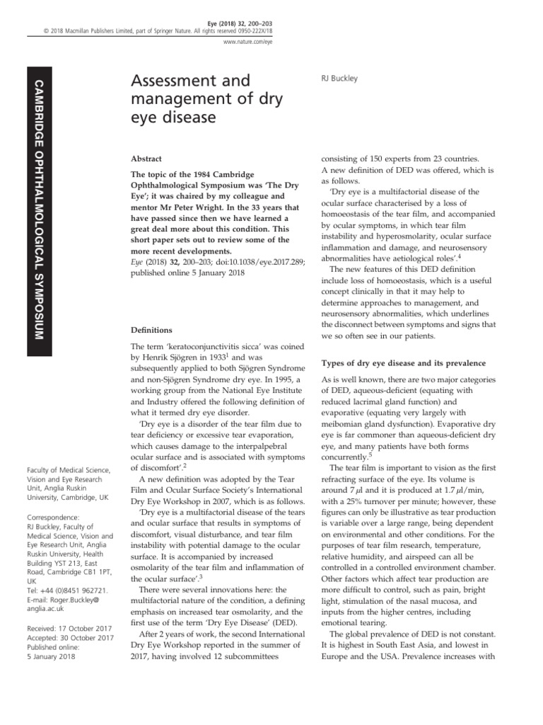 Dry Eye Disease: Assessment & Management | PDF