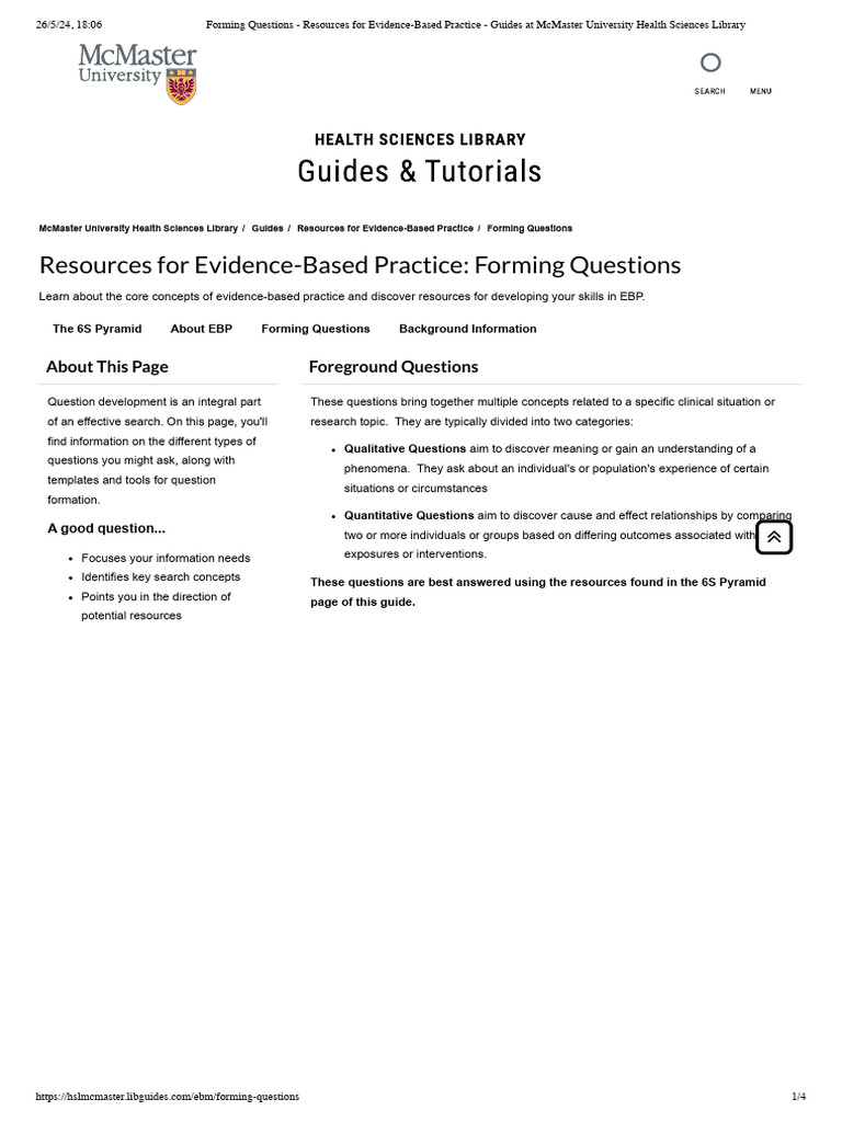 Forming Questions - Resources For Evidence-Based Practice - Guides at ...