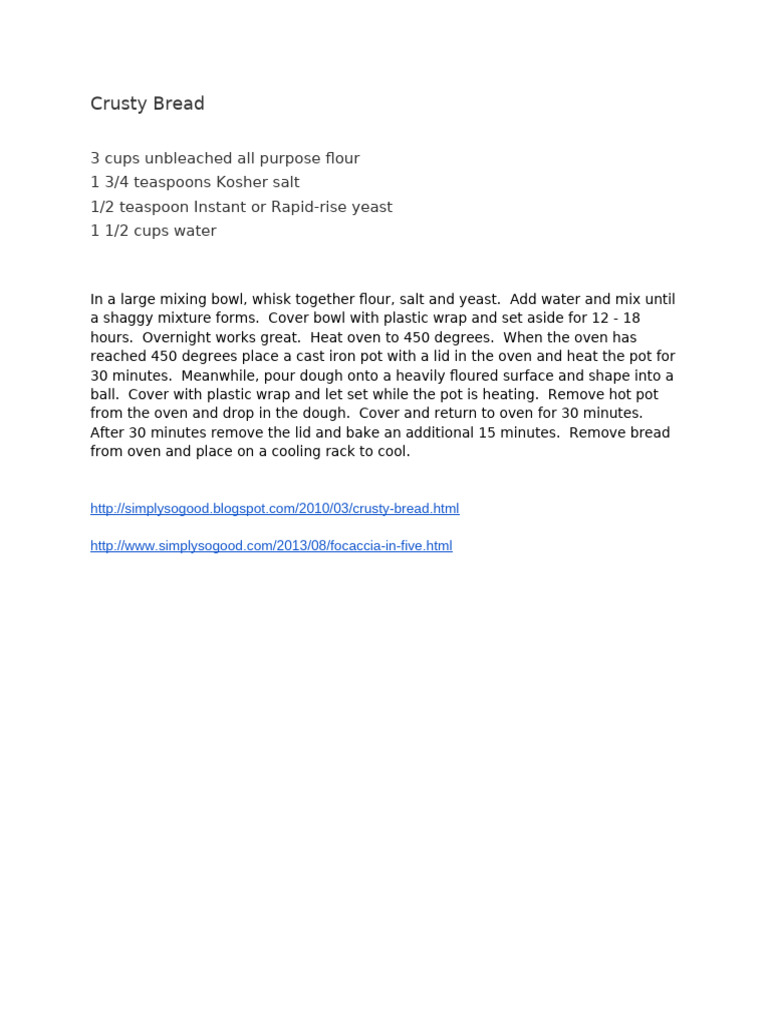 Easy Crusty Bread Recipe | PDF