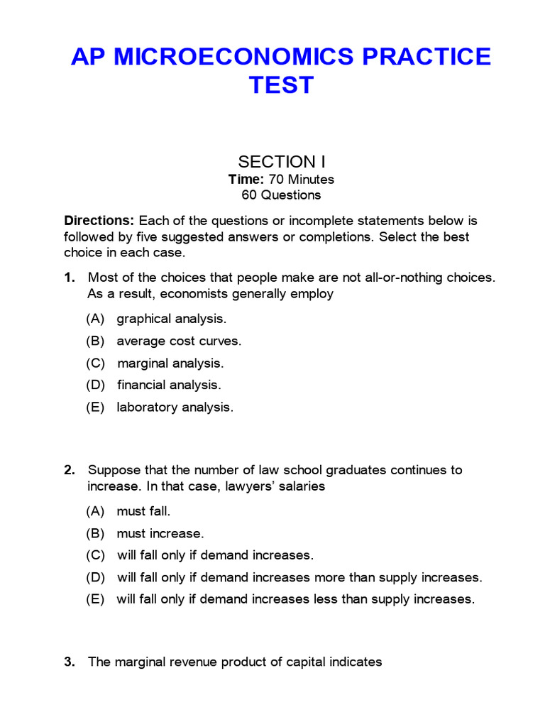 Kplan AP Micro Practice Test | PDF | Elasticity (Economics) | Monopoly