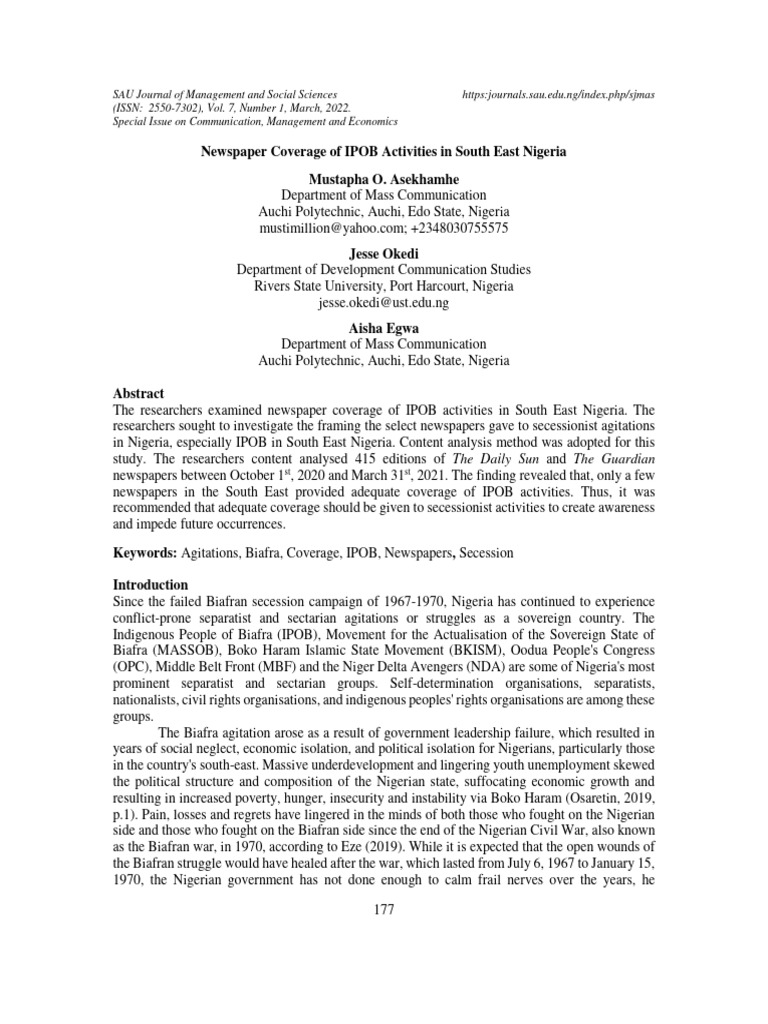 Newspaper Coverage of IPOB Activities | PDF | Framing (Social Sciences ...
