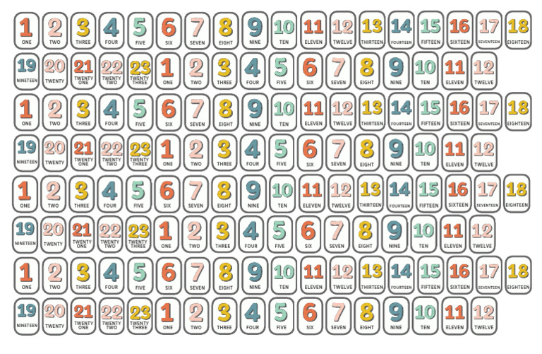 White Colorful Numbers From 1 to 23 Flashcards | PDF