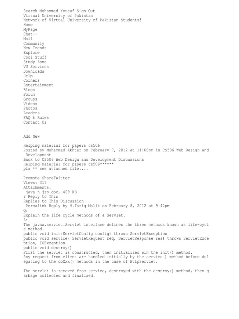 Cs506 Helping Material | PDF | Class (Computer Programming) | Java Server Pages