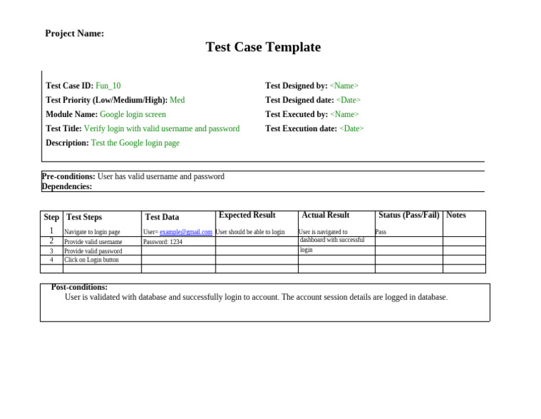 Google Login Test Case Template | PDF