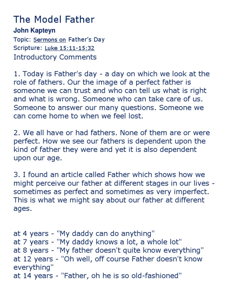 The Model Father: A Father's Day Sermon | PDF | Forgiveness | God The ...