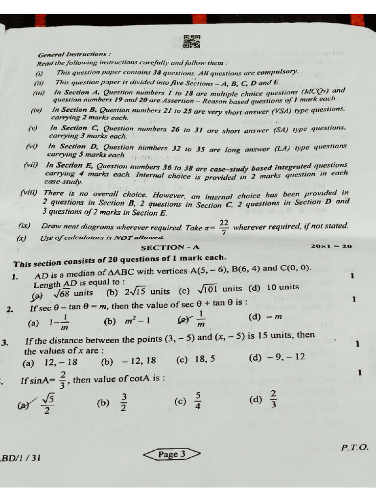 Maths Question Paper | PDF