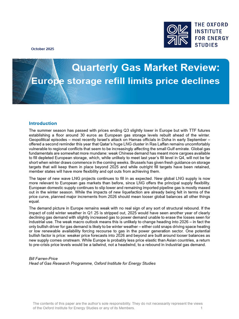 Europe Gas Market Q3 2025 Review | PDF | Liquefied Natural Gas ...