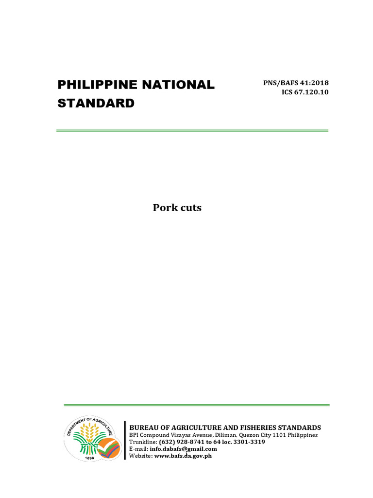 Philippine National Standard for Pork Cuts | PDF | Meat
