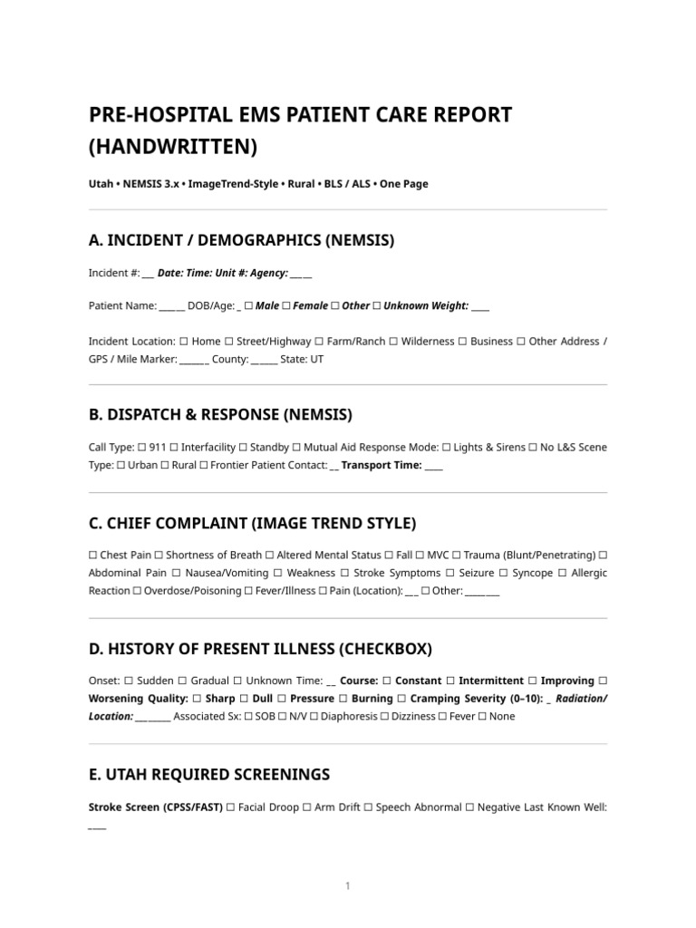 Utah EMS Patient Care Report Template | PDF | Diseases And Disorders ...