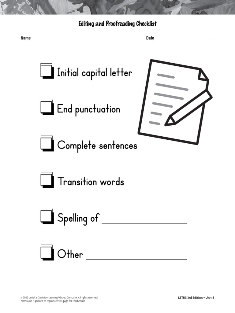 Unit 8 Session 5 Editing and Proofreading Checklist | PDF