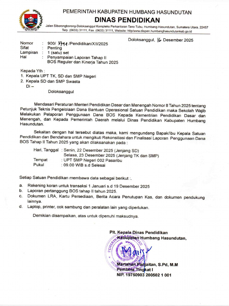 Penyampaian Laporan Tahap II Bos Reguler Dan Kinerja Tahun 202520251130 ...