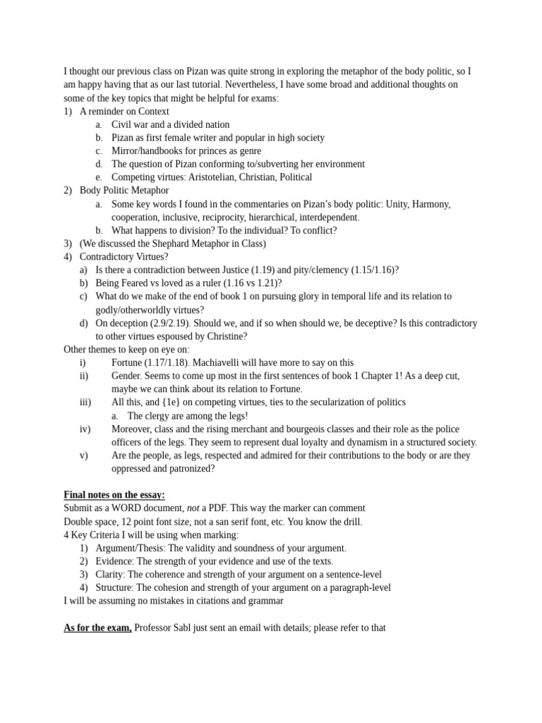 Thoughts On Pizan and Essay | PDF