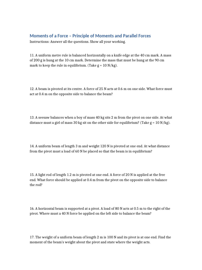 Moments of Force Principle and Parallel Forces | PDF | Force | Beam ...