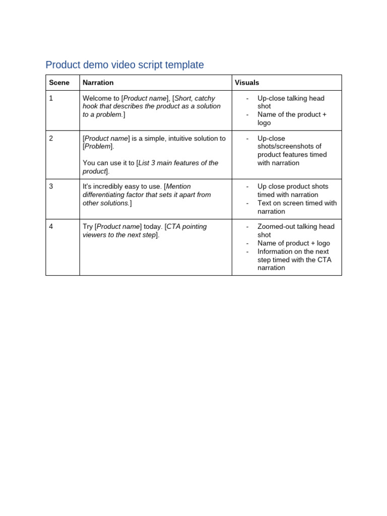 64637331c77ab3d90e16c62f_Product Demo Video Script Template | PDF