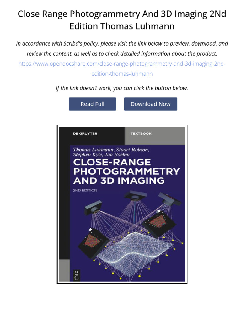 Close Range Photogrammetry and 3D Imaging 2nd Edition Thomas Luhmann ...