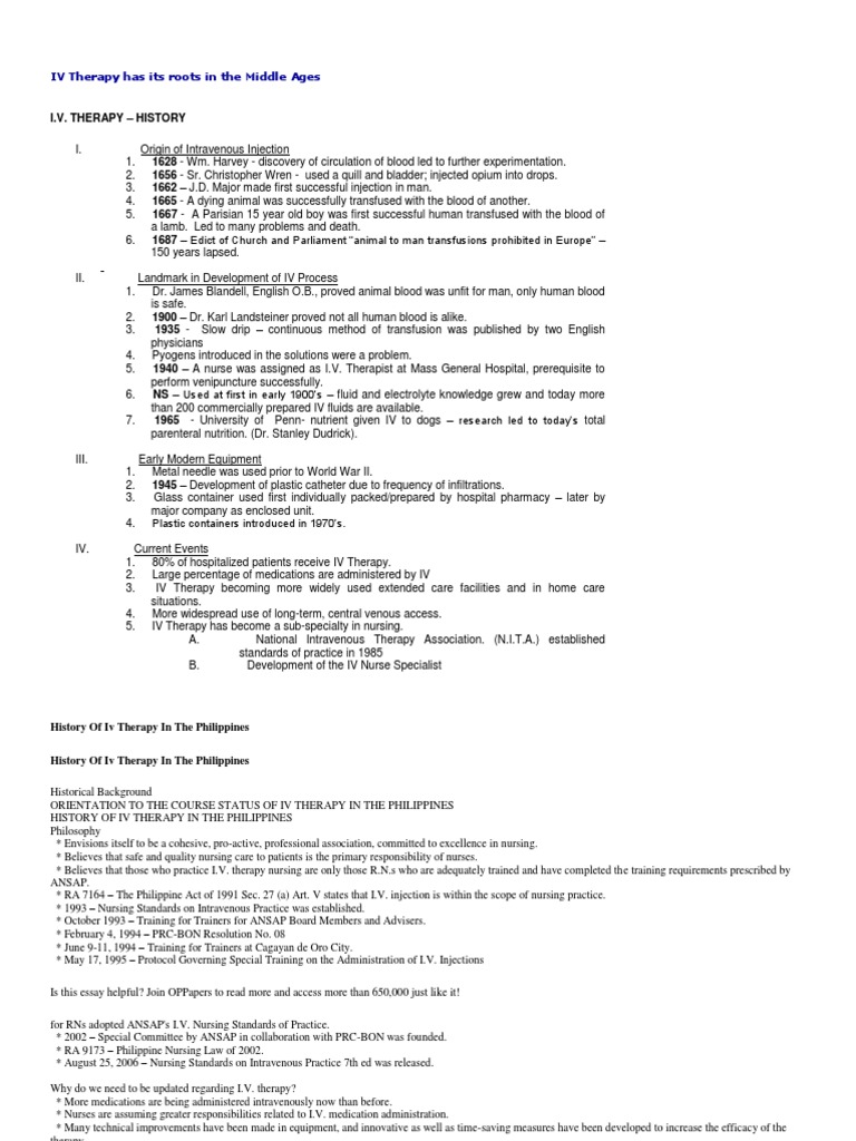 IV History | PDF | Intravenous Therapy | Blood Transfusion
