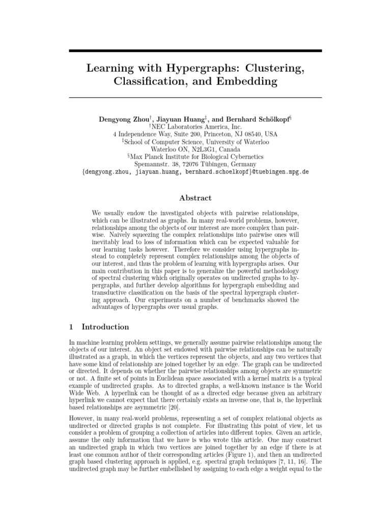 3128 Learning With Hypergraphs Clustering Classification and Embedding ...