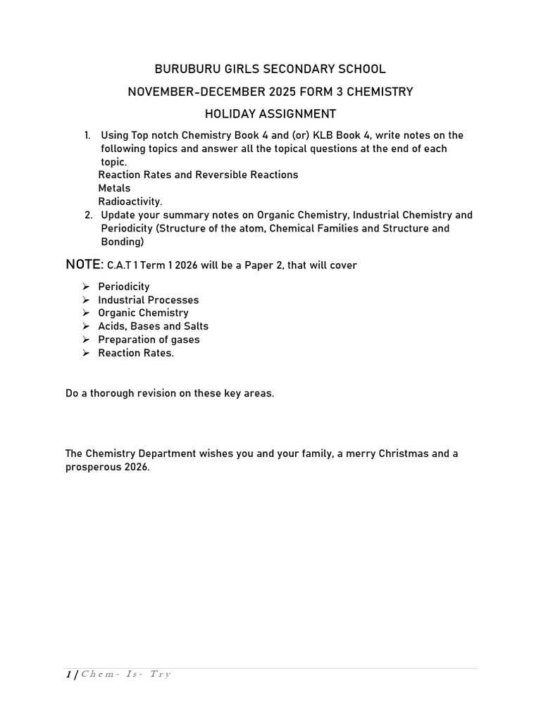 Form 3 Term 3 Holiday Assignment | PDF