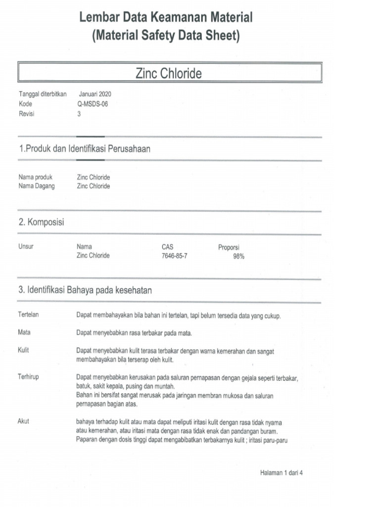 (ID) MSDS Zinc Chloride | PDF