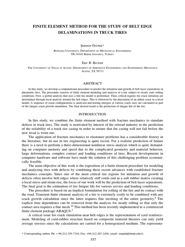 Finite Element Method for the Study of Belt Edge Delaminations in Truck ...