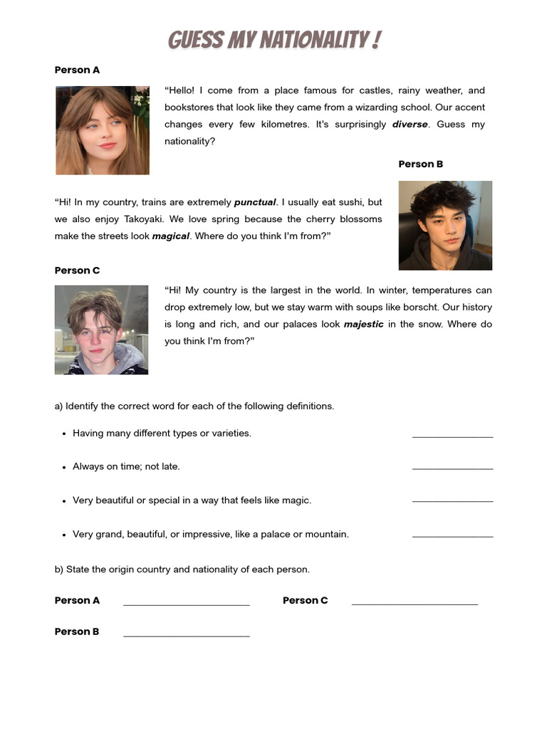 Guess My Nationality: Fun Quiz | PDF | Foods | Cuisine