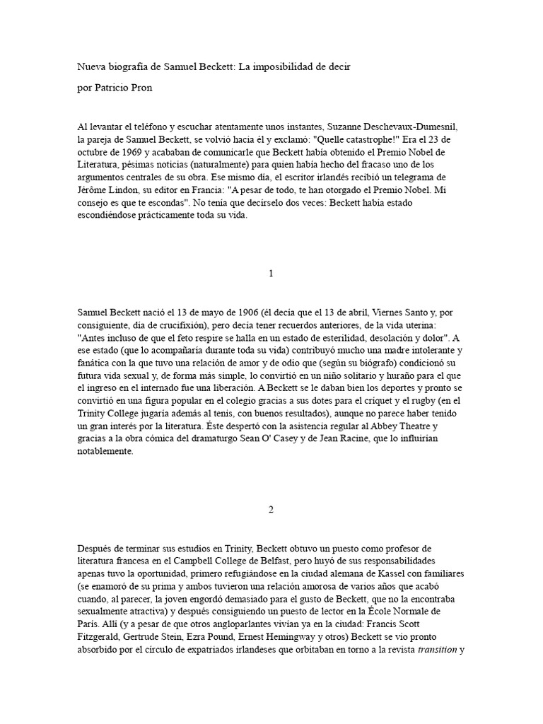 Nueva Biografía de Samuel Beckett | PDF | Samuel Beckett | James Joyce