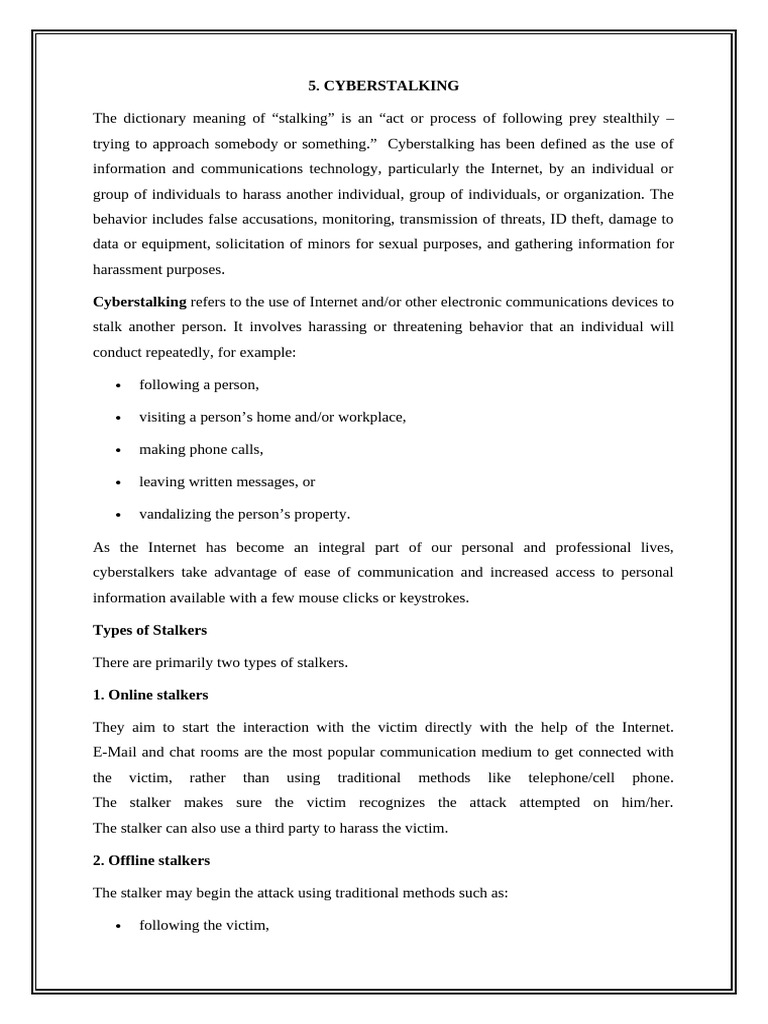 5. Cyber Stalking | PDF | Stalking | Cyberspace
