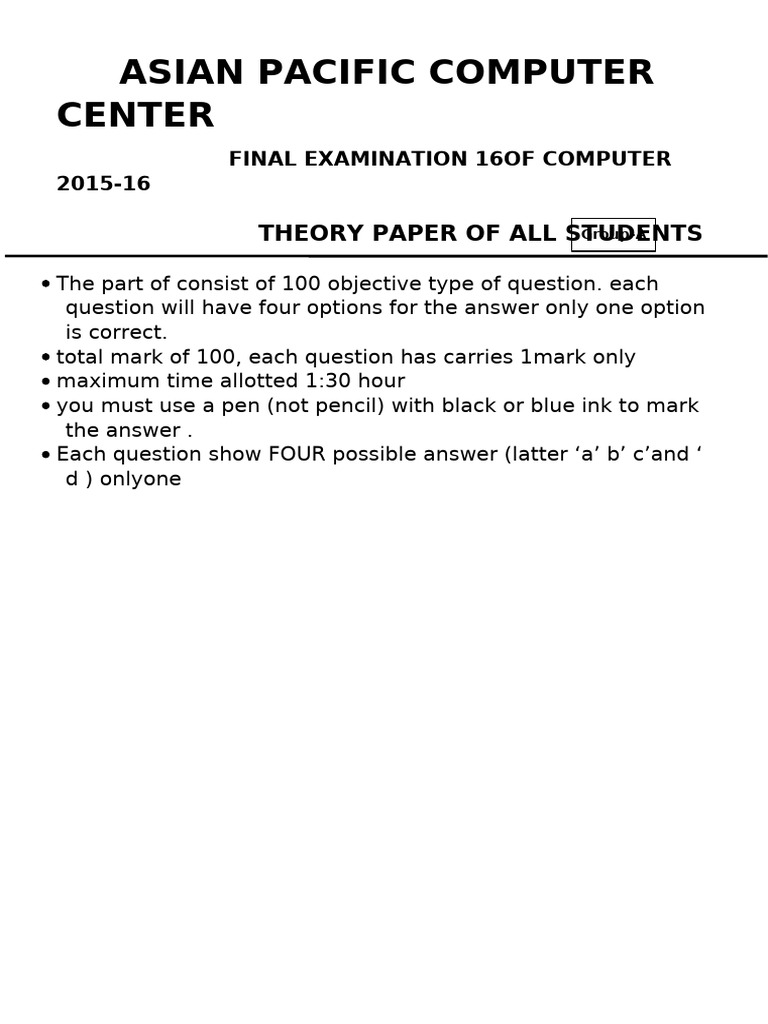 2015-16 Computer Theory Exam Guide | PDF