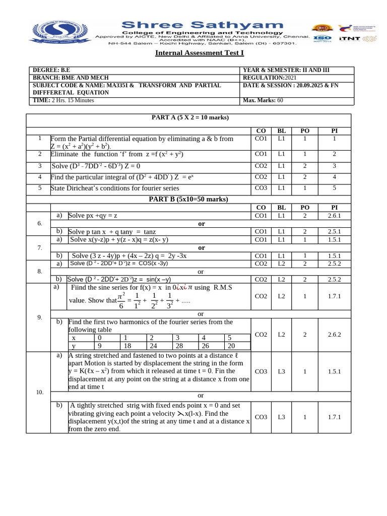 IAT 1 - Question Paper-blank | PDF | Physics | Mathematical Analysis