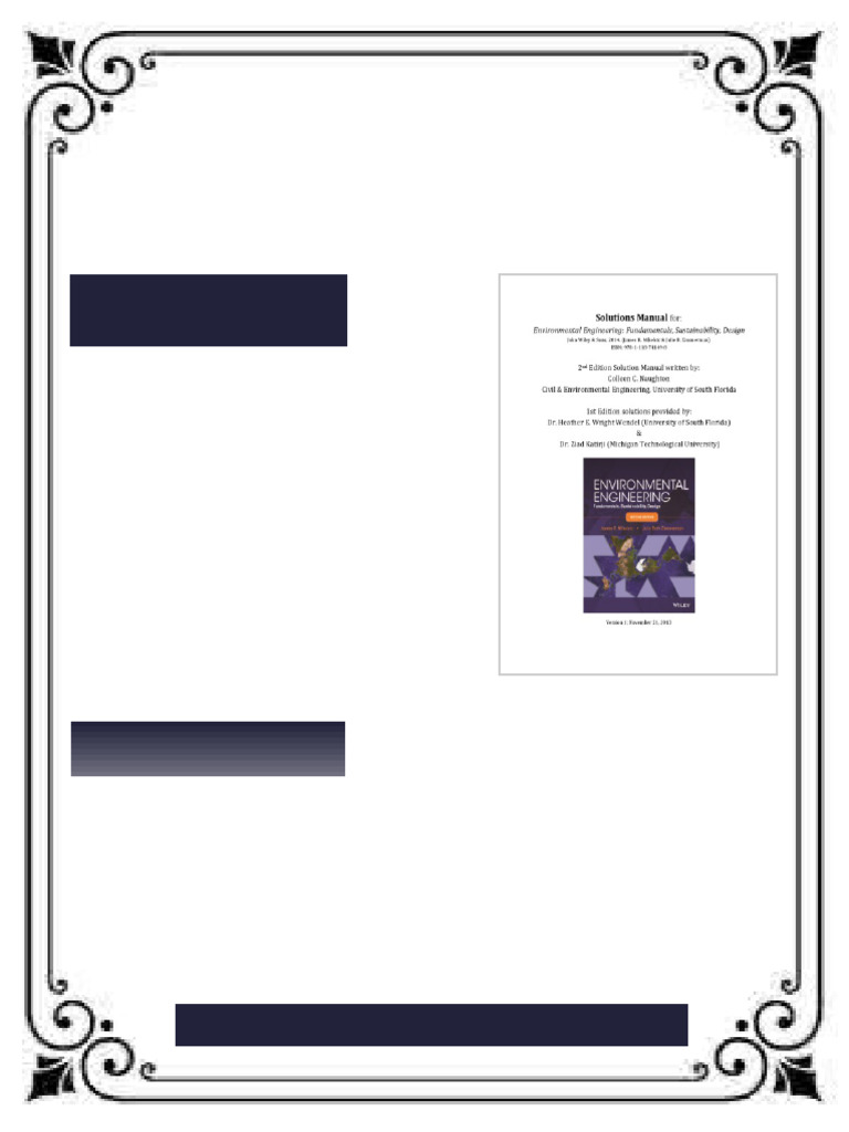 Environmental engineering fundamentals sustainability design Solutions Manual Second Edition ...