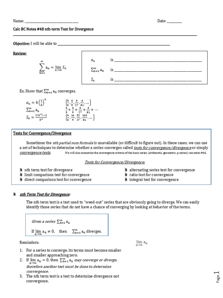 nth-Term Test for Series Divergence | PDF | Series (Mathematics ...