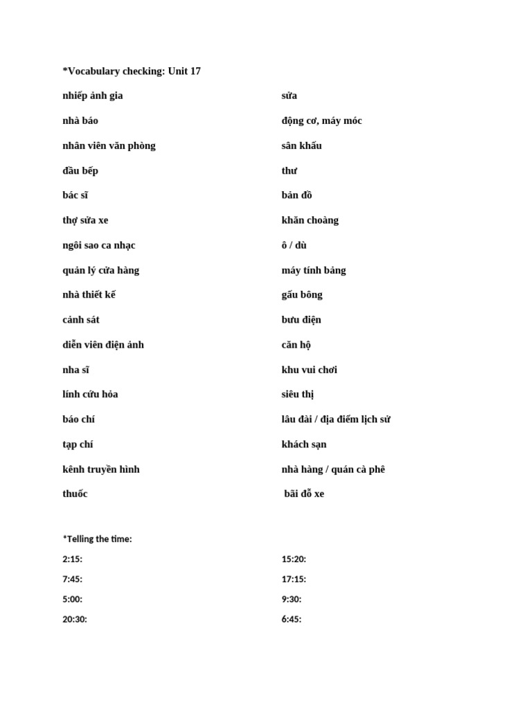Vocabulary Checking (Unit 17) | PDF