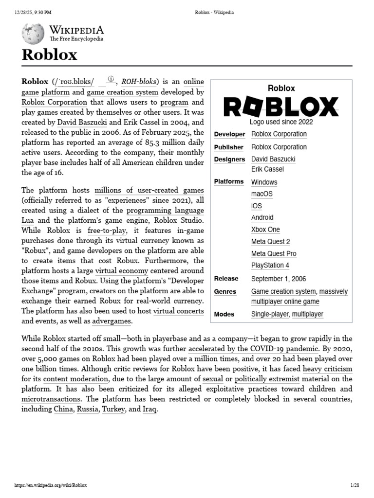 Roblox - Wikipedia | PDF
