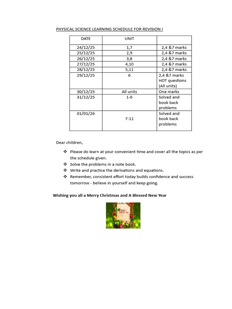 Physical Science Revision Schedule 2025 | PDF