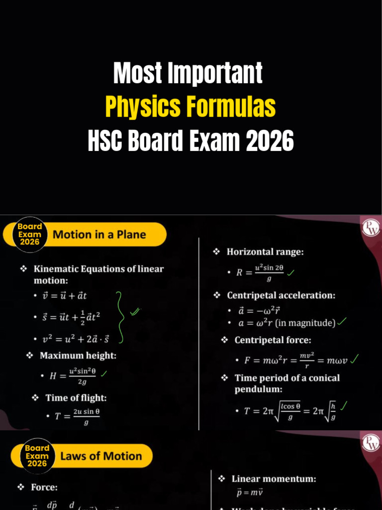 Most Important Physics Formulas HSC Board Exam 2026 | PDF