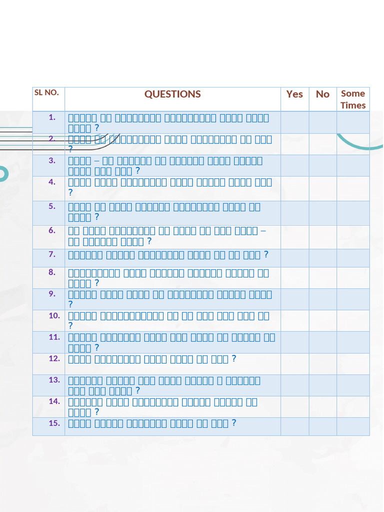 Questions Yes No | PDF