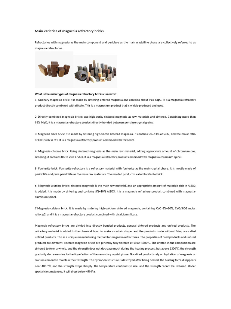 Magnesia Refractory Bricks-211227 | PDF | Refractory | Sintering