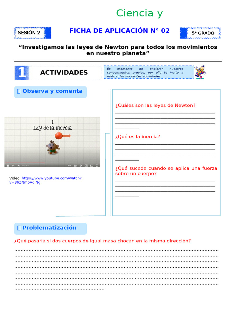 FICHA 2 - Investigamos Las Leyes de Newton para Todos Los Movimientos ...