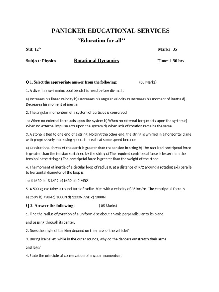 Physics Exam: Rotational Dynamics Q&A | PDF | Rotation Around A Fixed ...