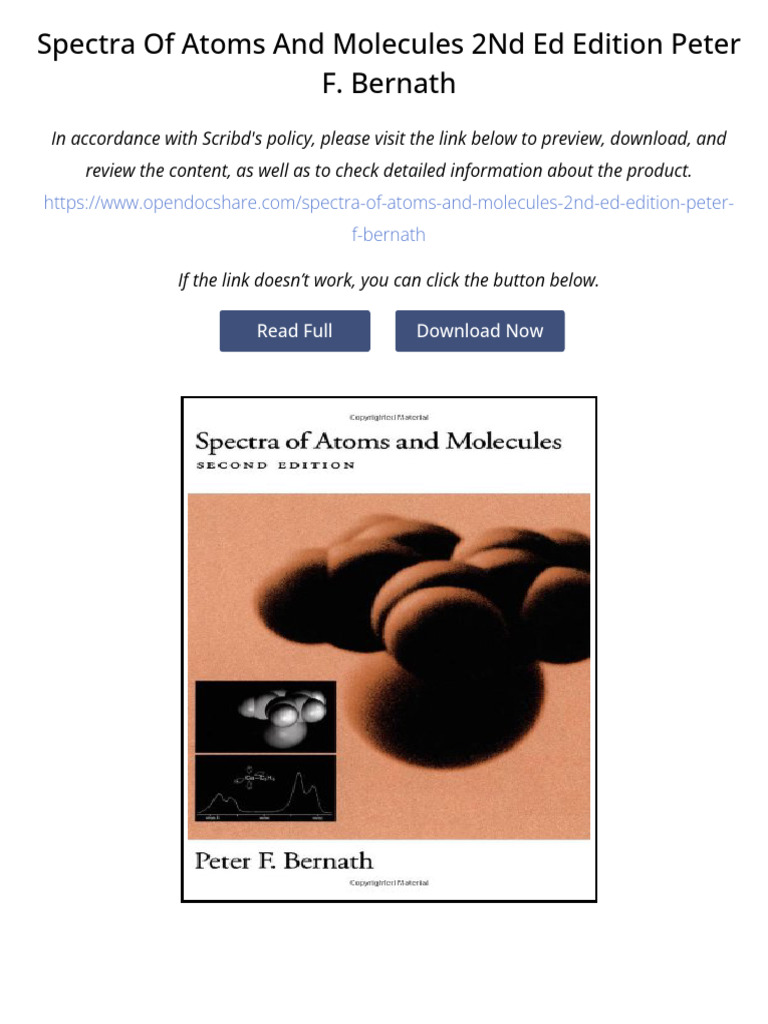 Spectra of atoms and molecules 2nd ed Edition Peter F. Bernath pdf ...